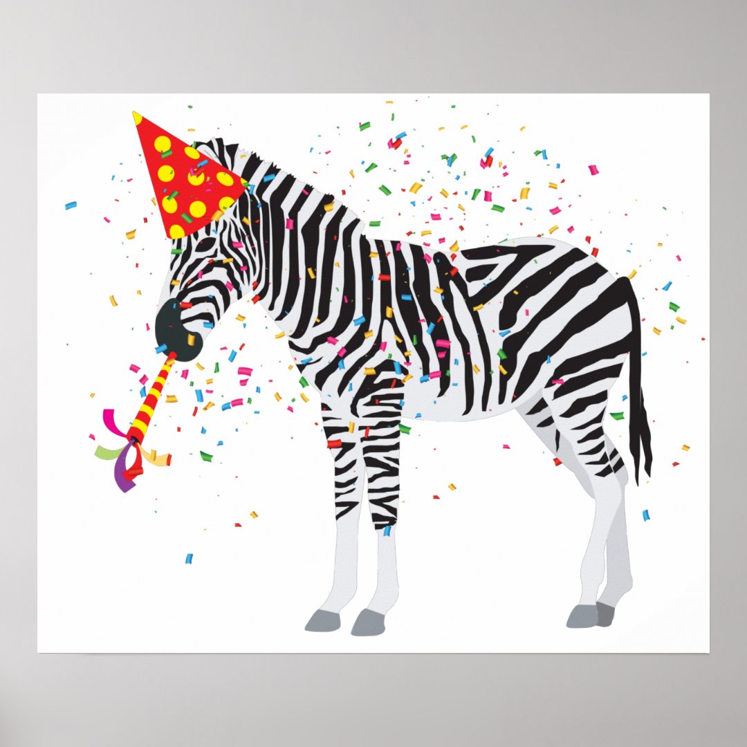 Zebra Partying - Animals Having a Party Poster | Zazzle