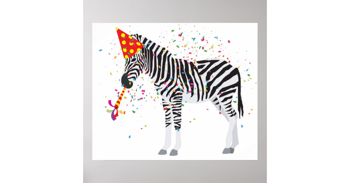 Zebra Partying - Animals Having a Party Poster | Zazzle