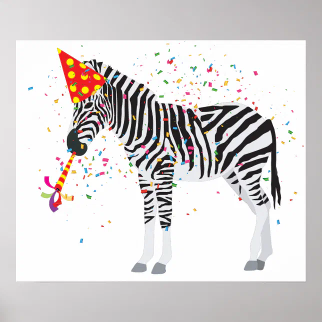 Zebra Partying - Animals Having a Party Poster | Zazzle