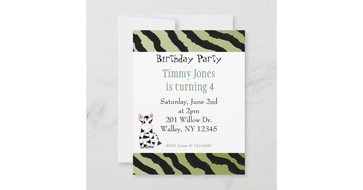 Zebra Pattern Birthday Invitation | Zazzle