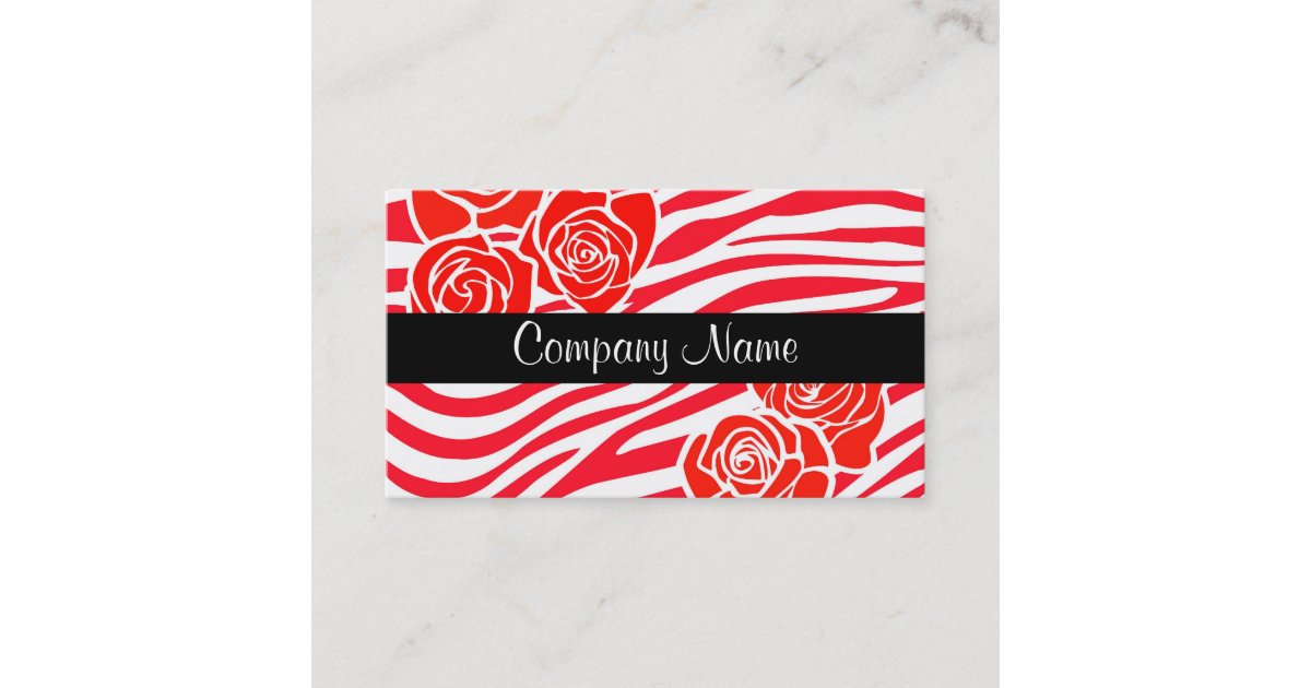 Zebra pattern + red roses Business Card | Zazzle