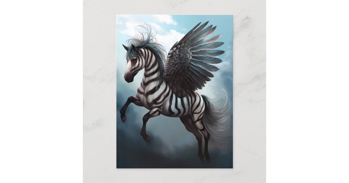 Zebra Pegasus Fantasy Art Postcard | Zazzle