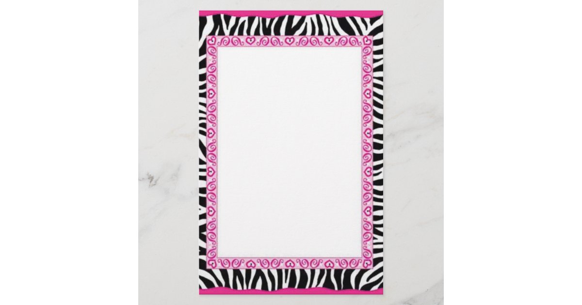 Zebra & pink border stationery | Zazzle