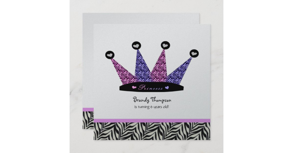 Zebra Princess Crown Party Invitations | Zazzle