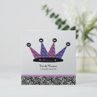 Zebra Princess Crown Party Invitations | Zazzle