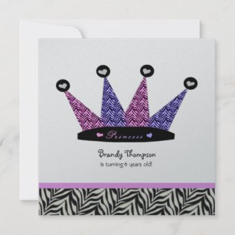 Zebra Princess Crown Party Invitations | Zazzle