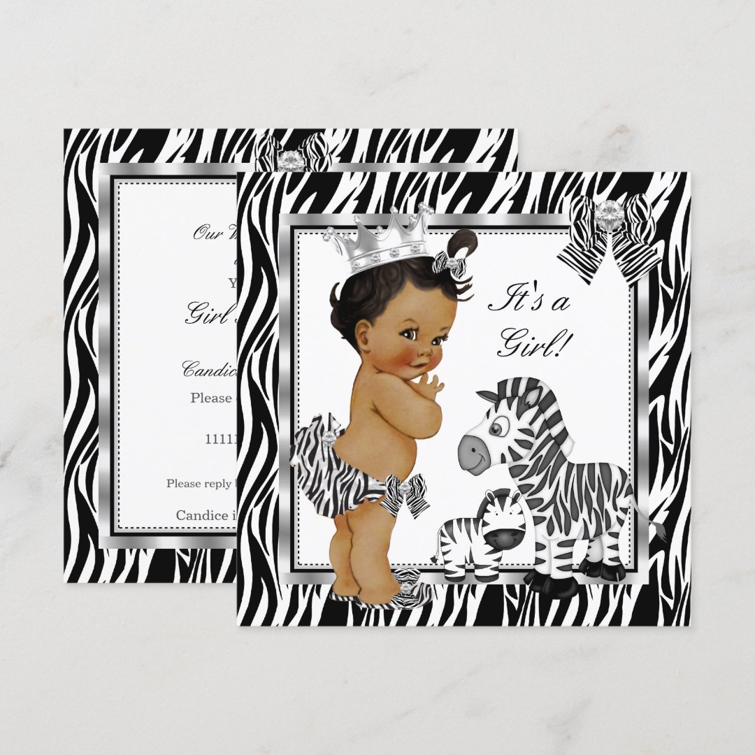 Zebra Princess Girl Baby Shower Ethnic Invitation | Zazzle