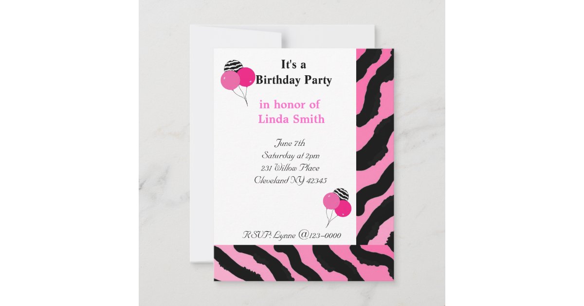 Zebra Print Birthday Invitation | Zazzle