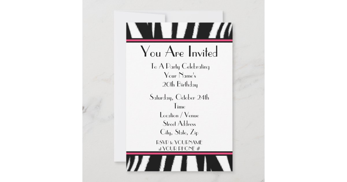 Zebra Print Birthday Party Invitation | Zazzle
