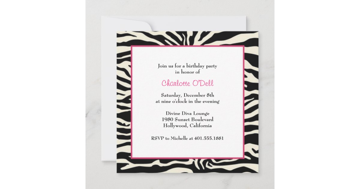 zebra print birthday party invitation | Zazzle
