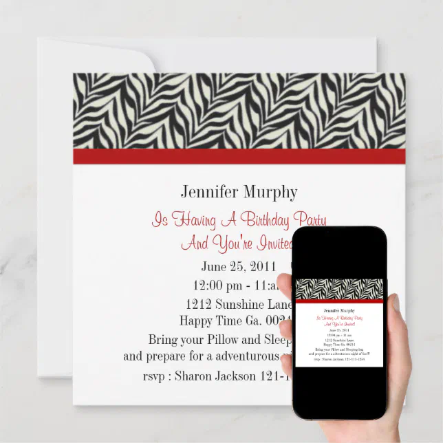 Zebra Print Birthday Party Invitations | Zazzle