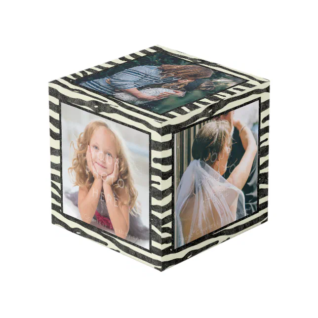 Zebra Print Black Stripes Custom 5 Square Photos Cube | Zazzle