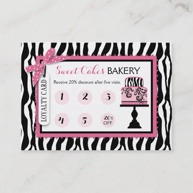 Zebra Print Cake Bakery Business Loyalty Card | Zazzle