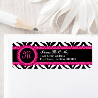 Zebra Print & Hot Pink Lace Monogram Label | Zazzle