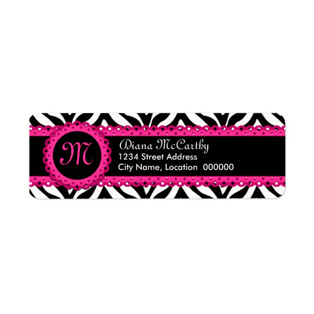 Zebra Print & Hot Pink Lace Monogram Label | Zazzle