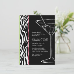 zebra print martini birthday party invitation | Zazzle