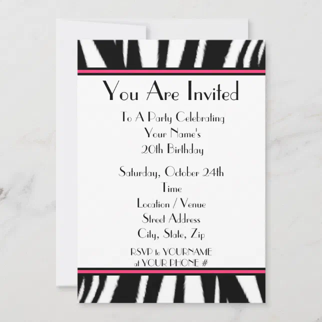 Zebra Print Party Invitation | Zazzle