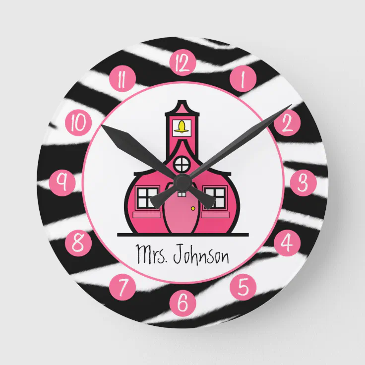 Zebra Print Personalized Clock For Teachers | Zazzle