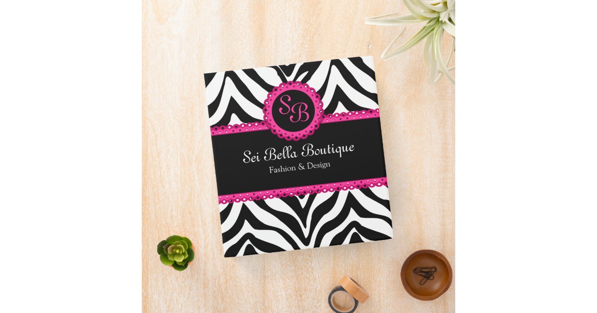 Zebra Print Pink Lace Monogram 1 Inch Binder | Zazzle