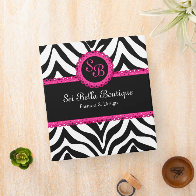 Zebra Print Pink Lace Monogram 1 Inch Binder | Zazzle