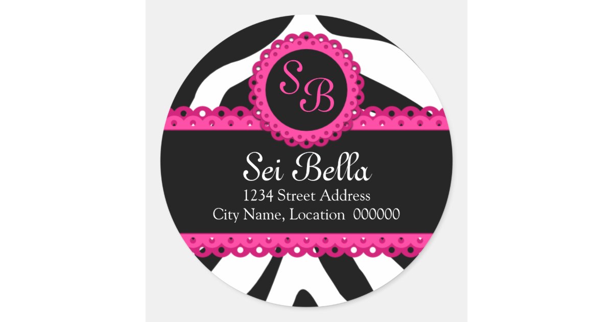 Zebra Print & Pink Lace Monogram Stickers | Zazzle