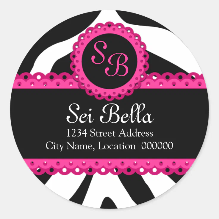 Zebra Print & Pink Lace Monogram Stickers | Zazzle