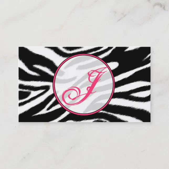 Zebra Print / Pink Monogram Fashion Business Card | Zazzle
