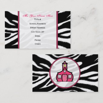 Zebra Print / Pink Teacher Fashion Business Card | Zazzle