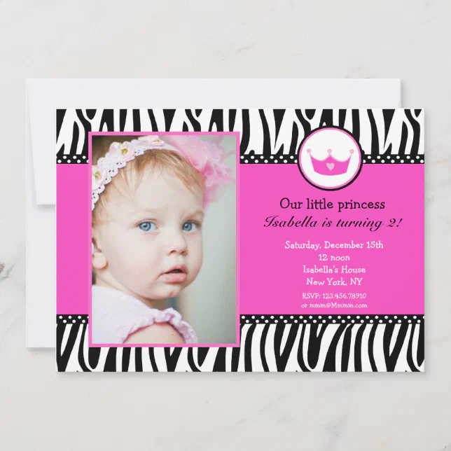Zebra Print Princess Photo BIrthday Invitations | Zazzle