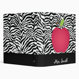 Zebra Print Red Apple Teacher's Personalized Binder | Zazzle