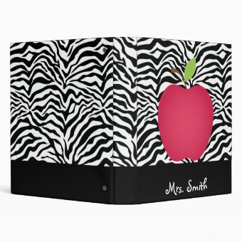 Zebra Print Red Apple Teacher's Personalized Binder | Zazzle