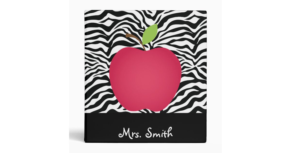 Zebra Print Red Apple Teacher's Personalized Binder | Zazzle