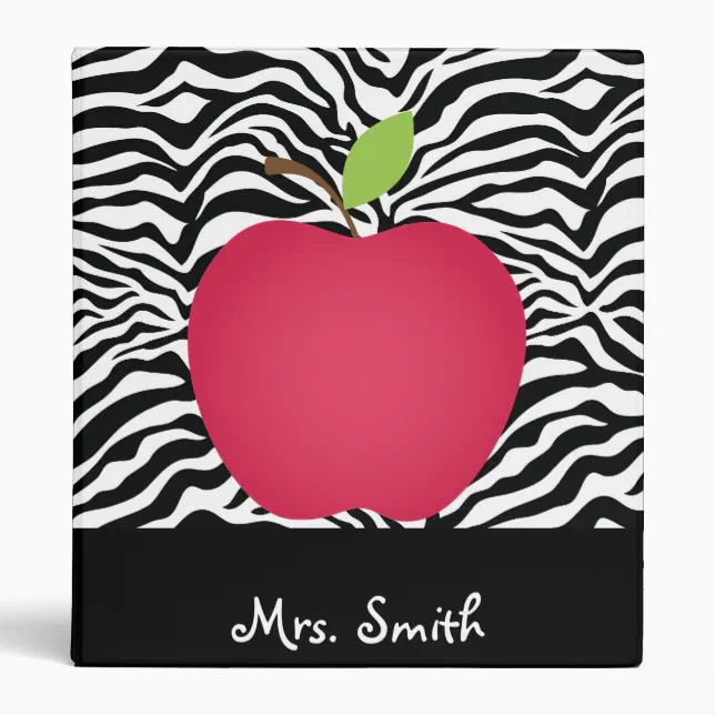 Zebra Print Red Apple Teacher's Personalized Binder | Zazzle