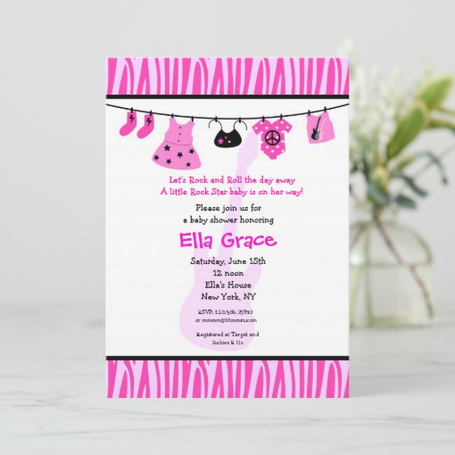 Zebra print Rock Star Baby Shower Invitaitons Invitation | Zazzle