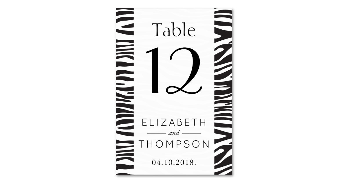 Zebra Print, Stripes, Black And White, Wedding Table Number | Zazzle