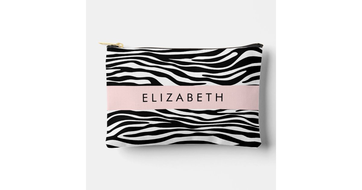Zebra Print, Stripes, Black And White, Your Name Accessory Pouch | Zazzle