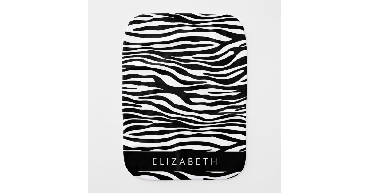 Zebra Print, Stripes, Black And White, Your Name Baby Burp Cloth | Zazzle