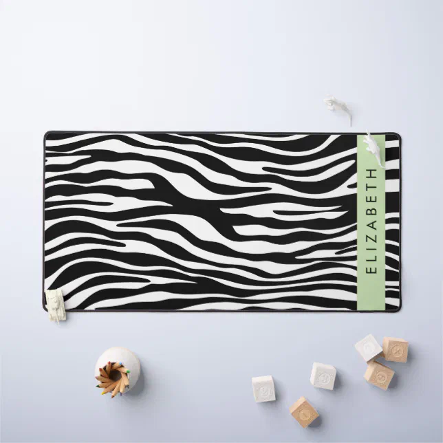 Zebra Print, Stripes, Black And White, Your Name Desk Mat | Zazzle