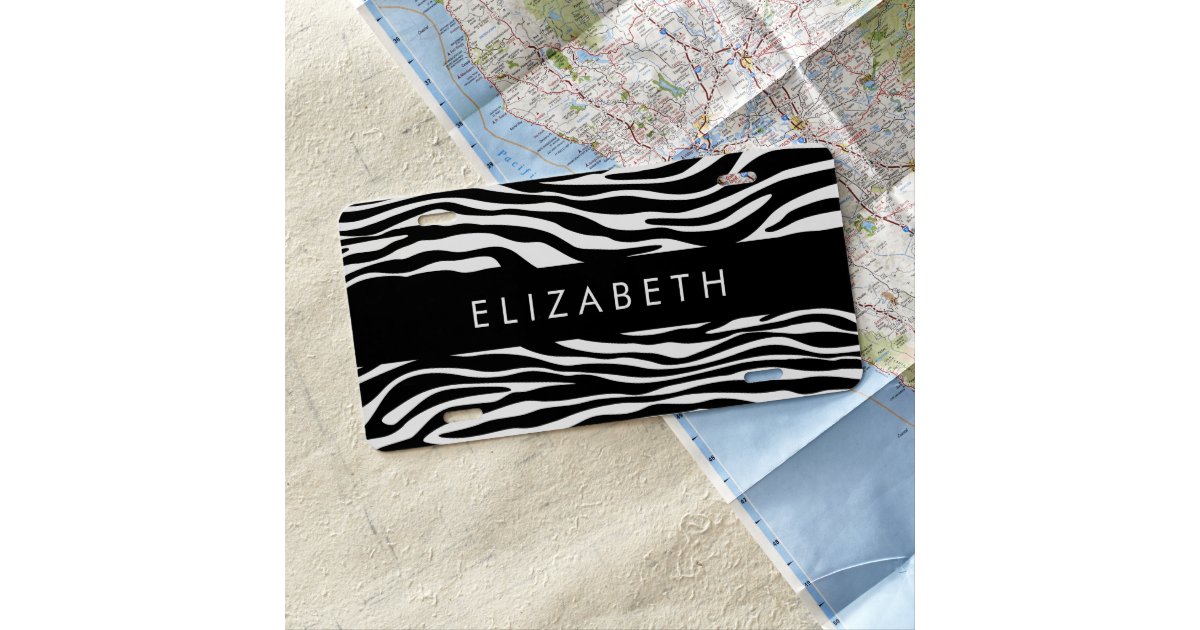 Zebra Print, Stripes, Black And White, Your Name License Plate | Zazzle