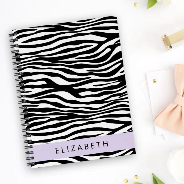 Zebra Print, Stripes, Black And White, Your Name Notebook | Zazzle