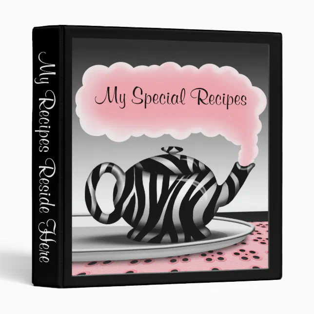 Zebra Print Teapot - Pink & Black Recipe Binder | Zazzle