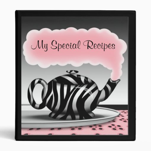 Zebra Print Teapot - Pink & Black Recipe Binder | Zazzle