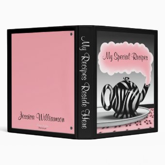 Zebra Print Teapot - Pink & Black Recipe Binder | Zazzle