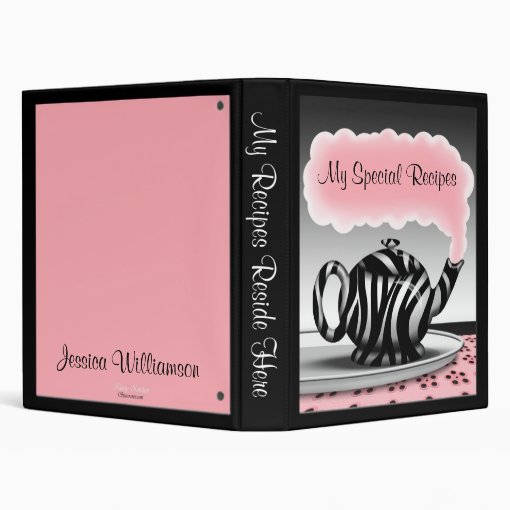 Zebra Print Teapot - Pink & Black Recipe Binder | Zazzle