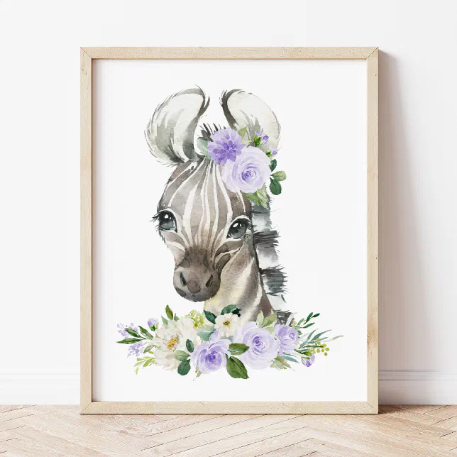 Zebra, Safari, Purple Flowers, Gender Neutral Poster | Zazzle