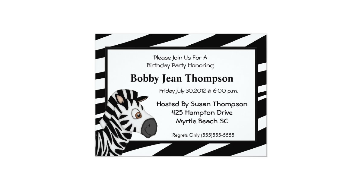 Zebra Stripe Birthday Invitation | Zazzle.com