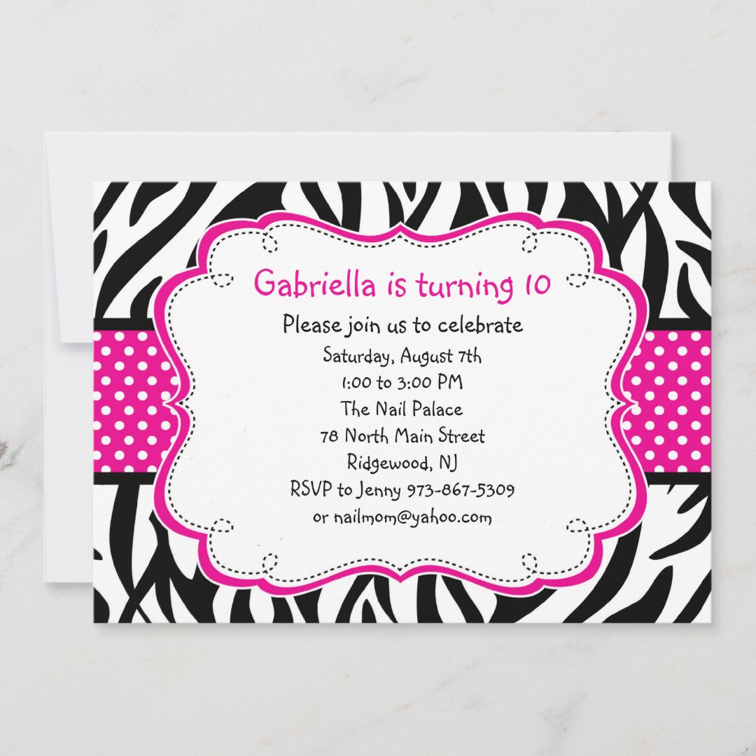 Zebra Stripe & Hot Pink Ribbon Kids Invitation | Zazzle