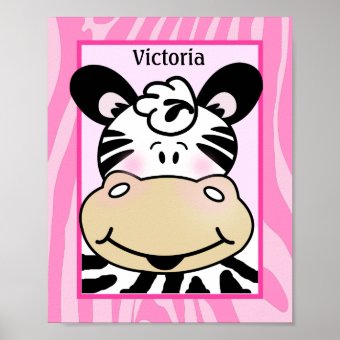 Zebra Stripe Pink Customized Nursery Art Print | Zazzle