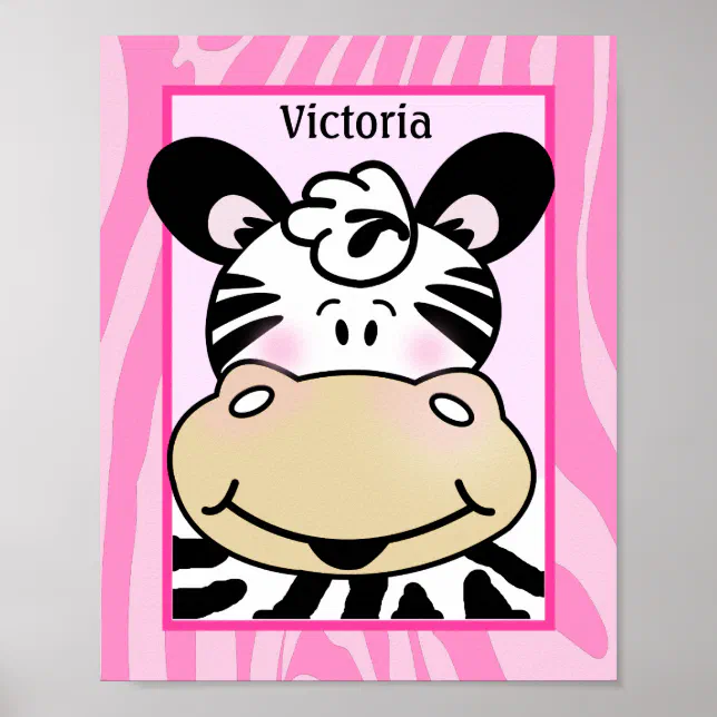 Zebra Stripe Pink Customized Nursery Art Print | Zazzle
