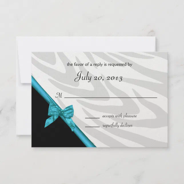 Zebra Stripes and Blue Ribbon/ Response Card | Zazzle
